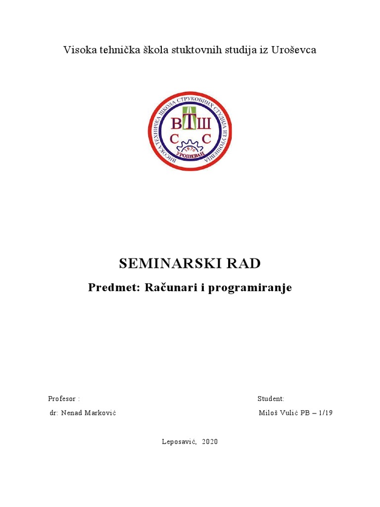 Milos Vulic-Racunari I Programiranje | PDF