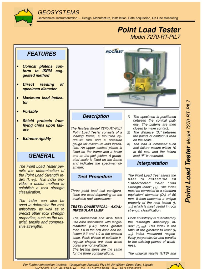 Point Load Tester - PIL-7 | PDF | Stress (Mechanics) | Pressure Measurement