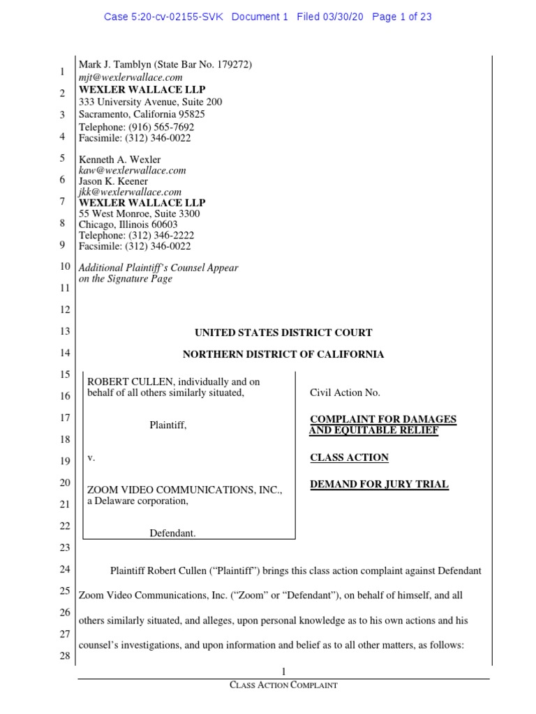 Zoom Lawsuit | PDF | Class Action | Ios