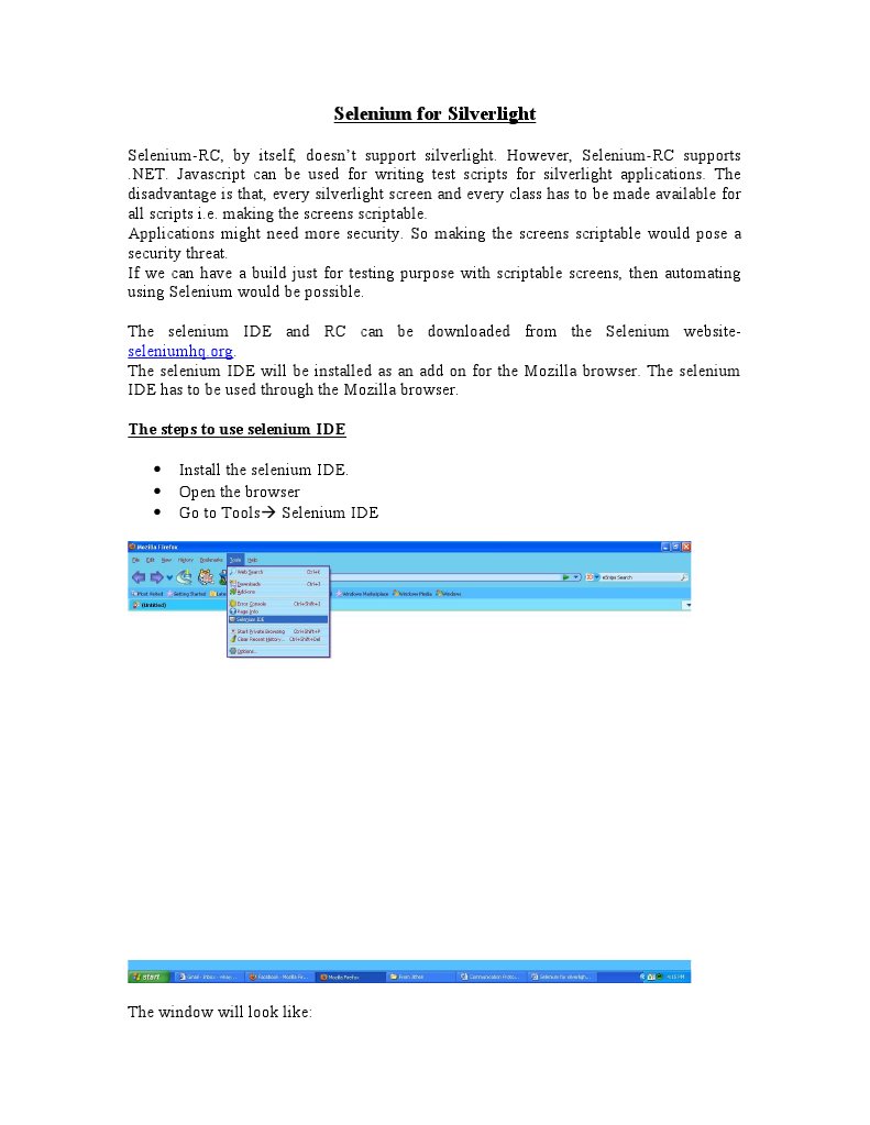 Selenium For Silver Light | PDF | Selenium (Software) | Scripting Language Selenium For Silver Light | PDF | Selenium (Software) | Scripting Language