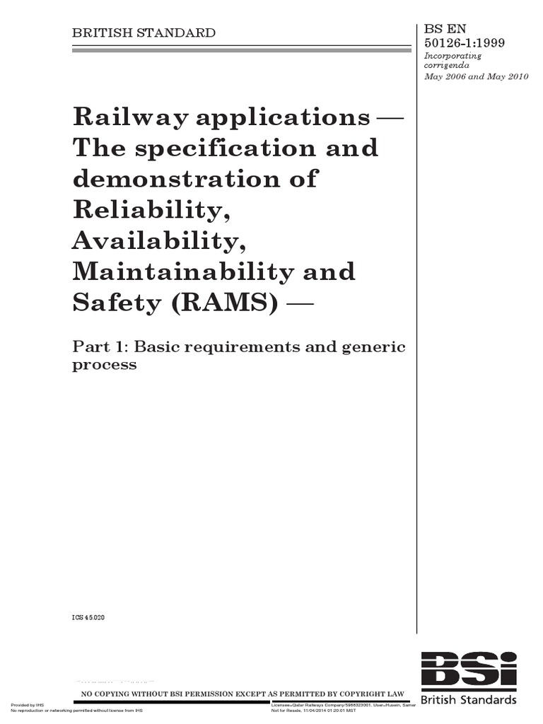 EN 50126-1 - 1999 - RAMS - Part 1 Basic Requirements and Generic Process PDF | PDF | Production ...