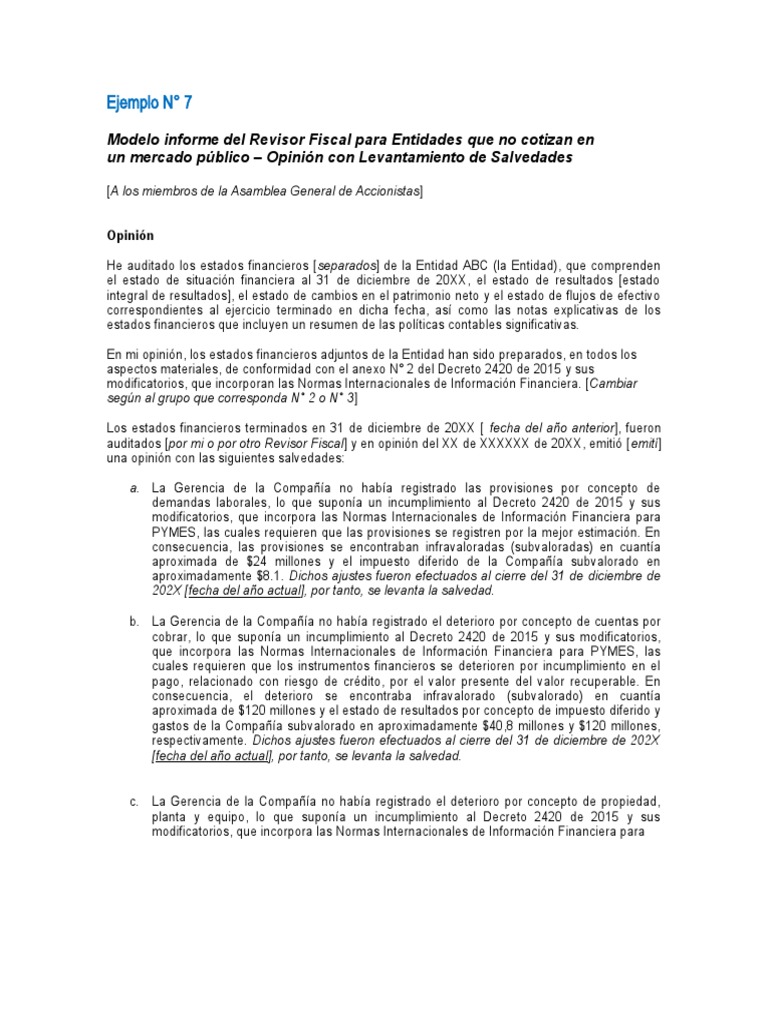 Ejemplo N7 Dict - Con Levantamiento de Salvedad | PDF | Auditoría ...