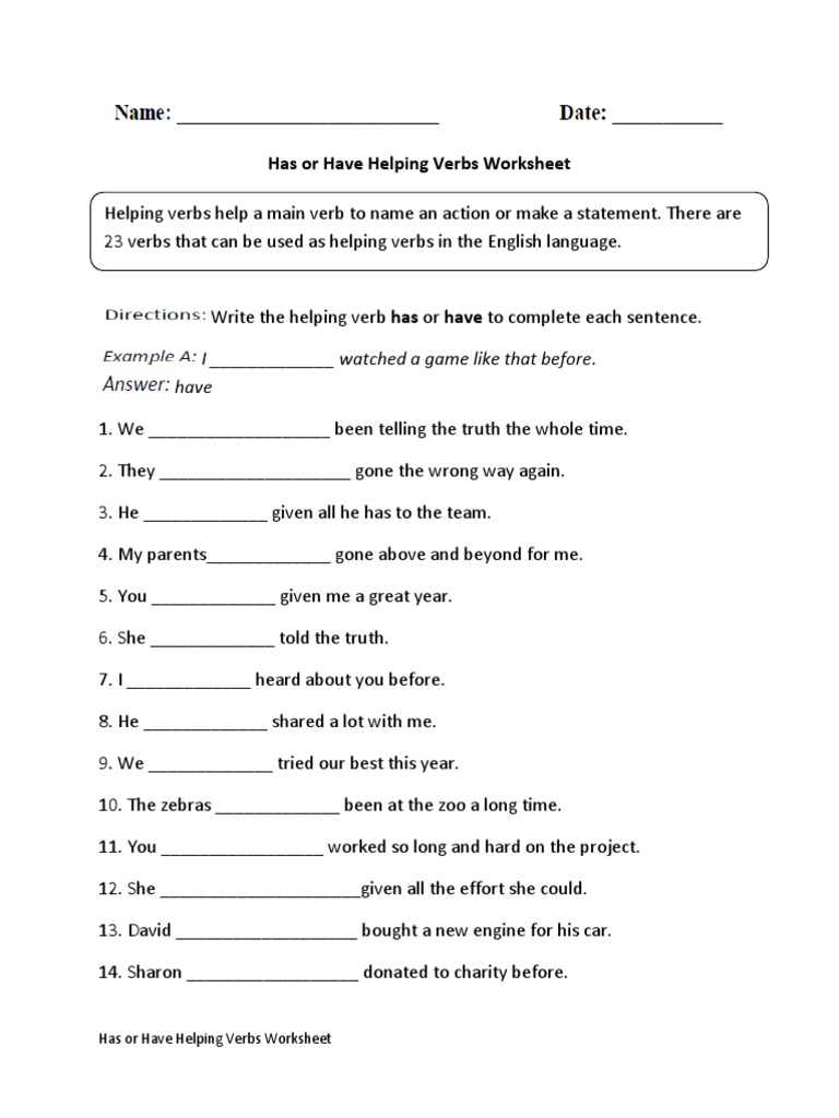 Has Have Helping Verbs 2 PDF | PDF | Wellness