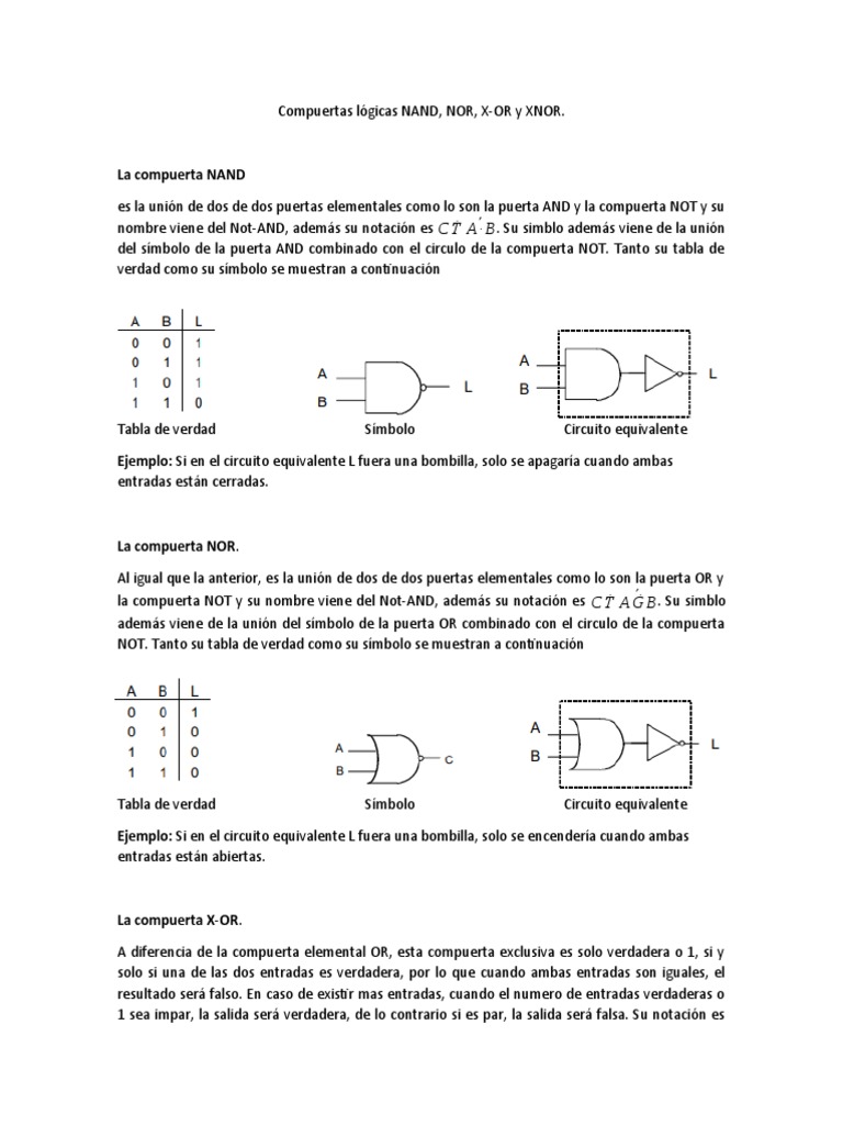 Símbolos de compuertas lógicas NOR y NAND | PDF | Puerta lógica ...