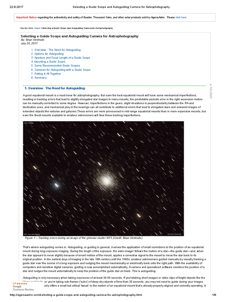 Selecting A Guide Scope and Autoguiding Camera For Astrophotography ...