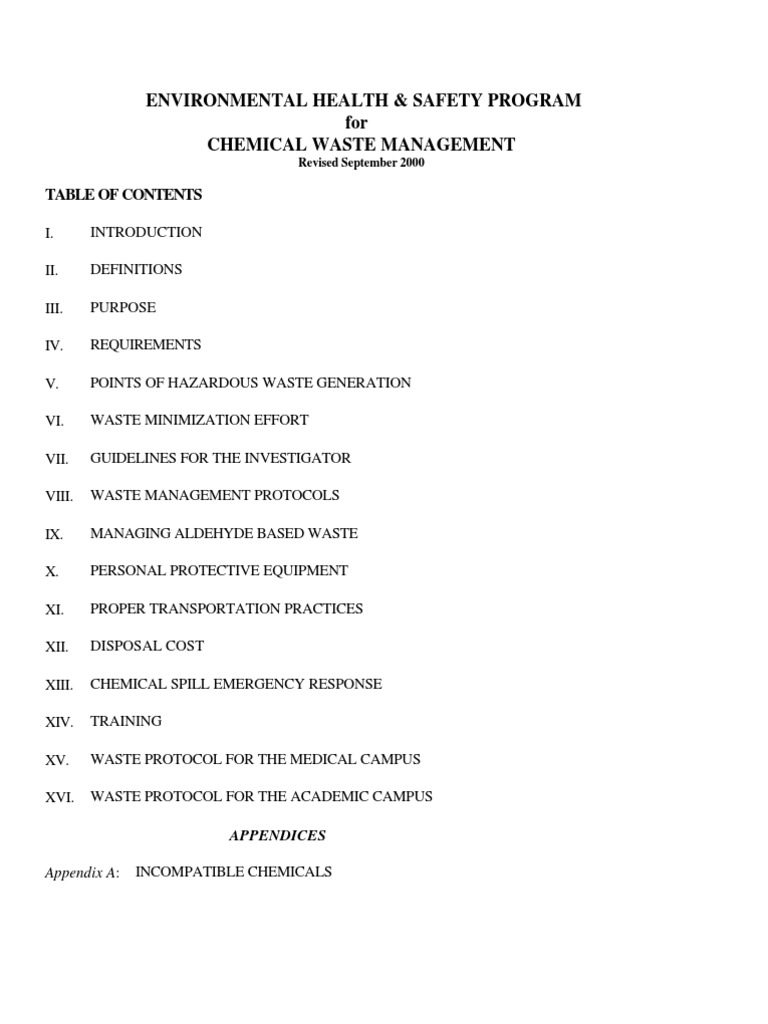 Environmental Health & Safety Program For Chemical Waste Management ...