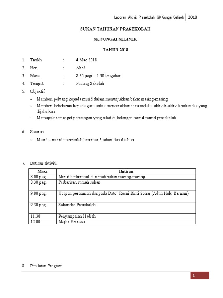 Laporan Aktiviti Sukaneka 2018 | PDF