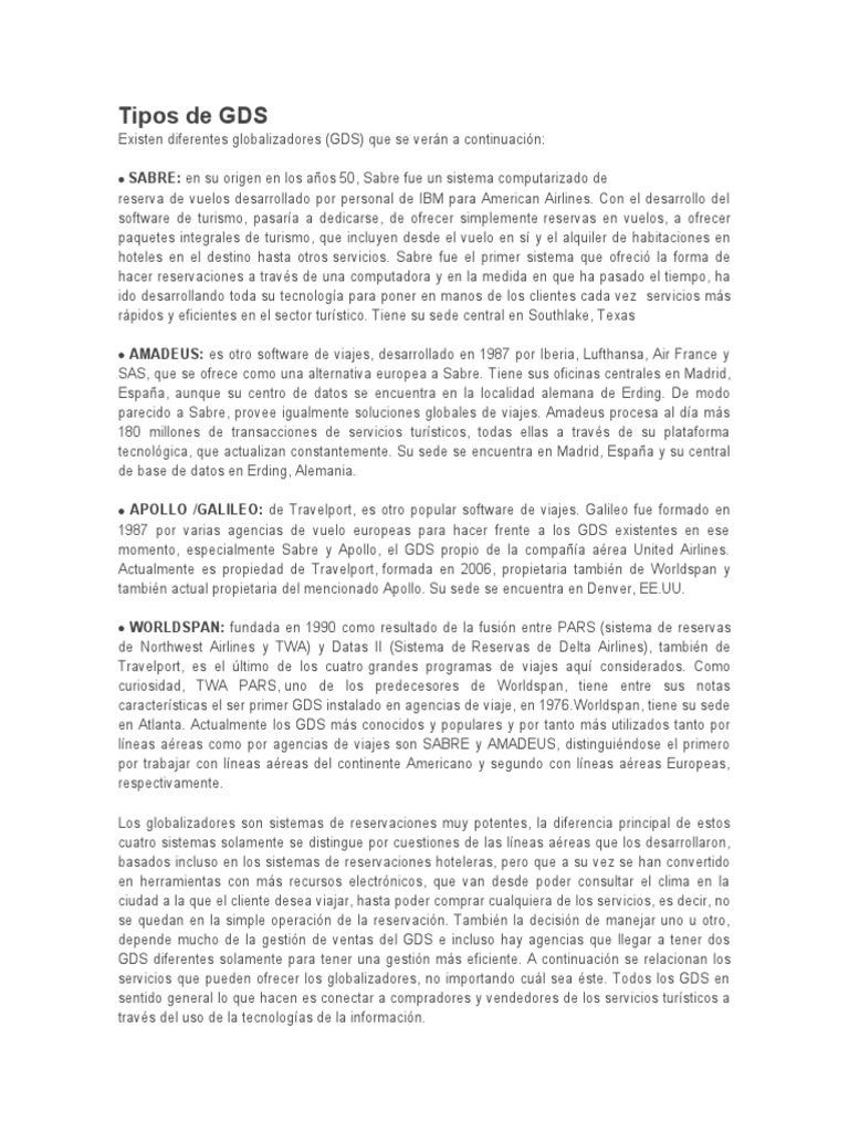 Tipos de GDS 2 | PDF | Turismo | Informática