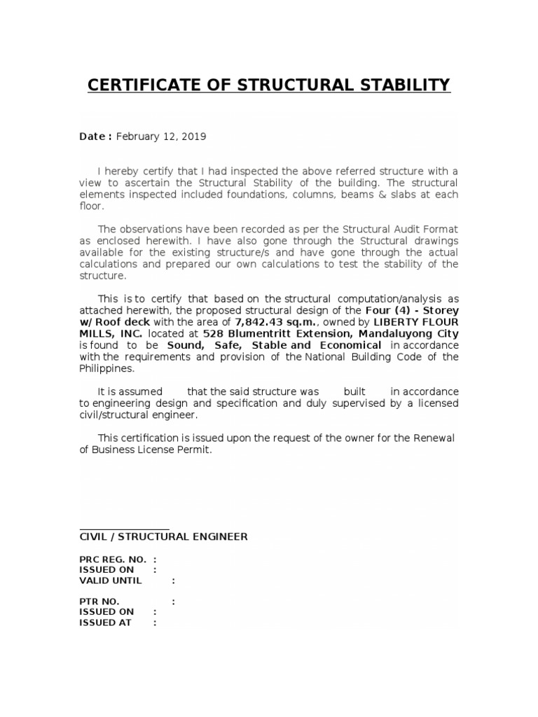Structural Stability - Certification (02-11-2019) | PDF