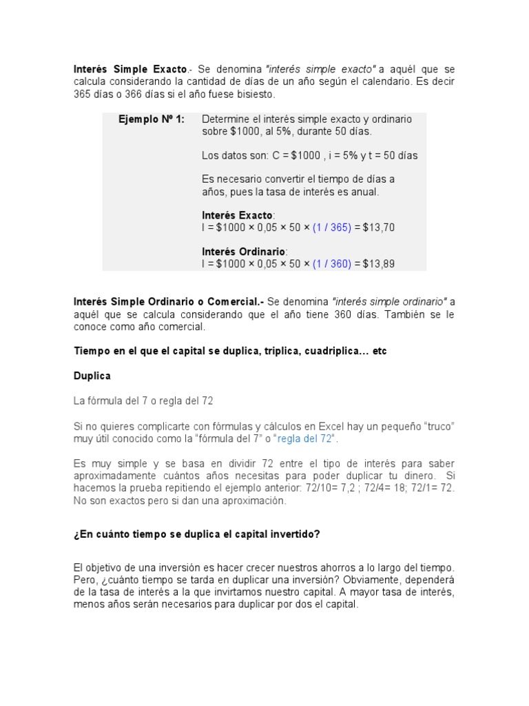 Interés Simple Exacto | PDF | Tasas de interés | Economias