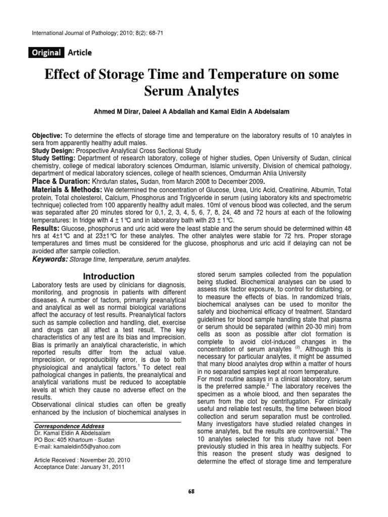 Serum Analyte Stability by Temperature | PDF | Blood Plasma | Creatinine