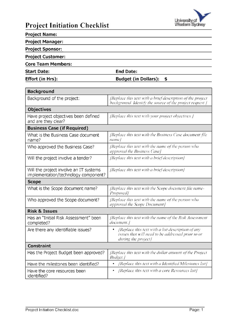 Project Initiation Checklist PDF | PDF