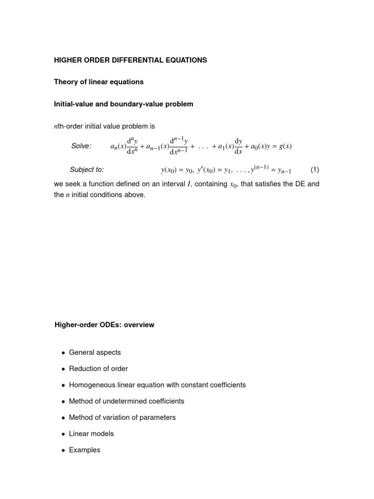 Solving Higher-Order Differential Equations | PDF | Ordinary ...