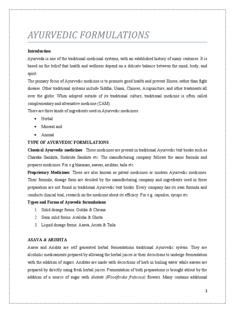 Ayurvedic Formulations | PDF | Alternative Medicine | Ayurveda