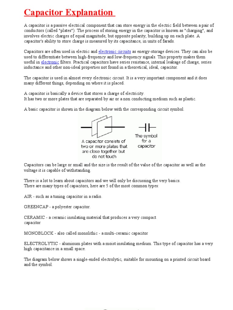 Capacitor Explanation | PDF | Capacitor | Electric Power