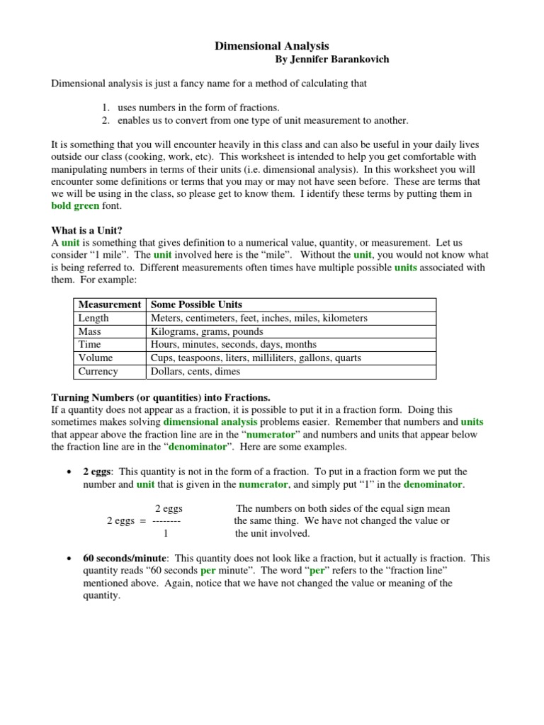 Dimensional Analysis | PDF | Fraction (Mathematics) | Notation