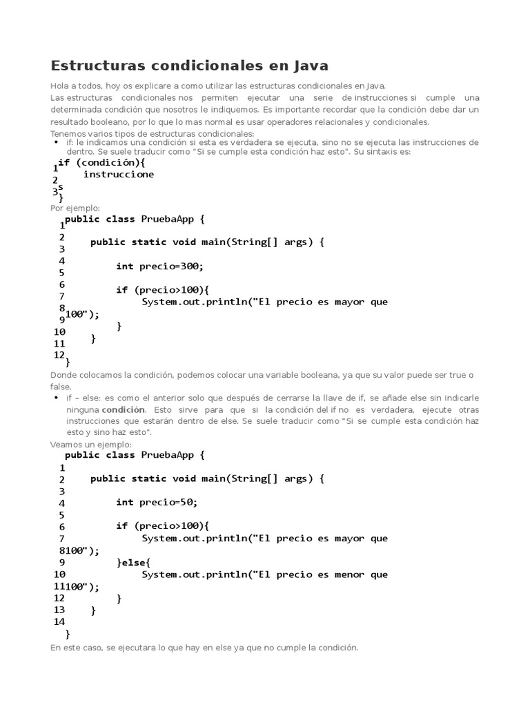 Estructuras Condicionales en Java - Odt | PDF | Java (lenguaje de ...