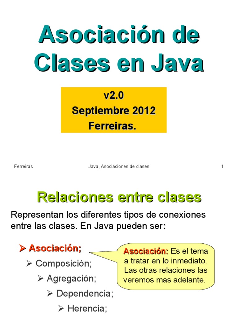 Asociación de clases en Java | PDF | Java (lenguaje de programación) | Objeto (informática)