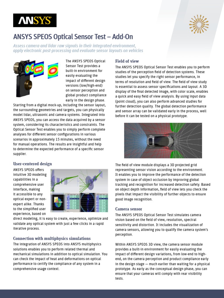 Technical Datasheet - ANSYS SPEOS - Optical Sensor Test PDF | PDF ...