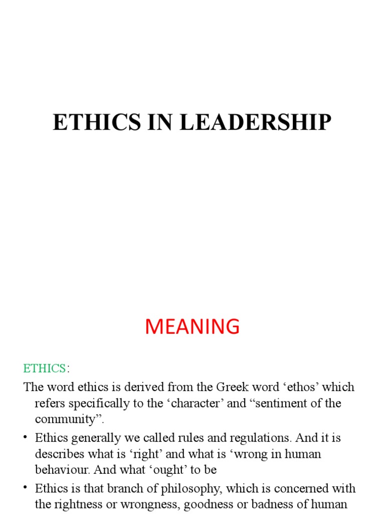 Ethics in Leadership: Principles and Practices | PDF | Leadership ...
