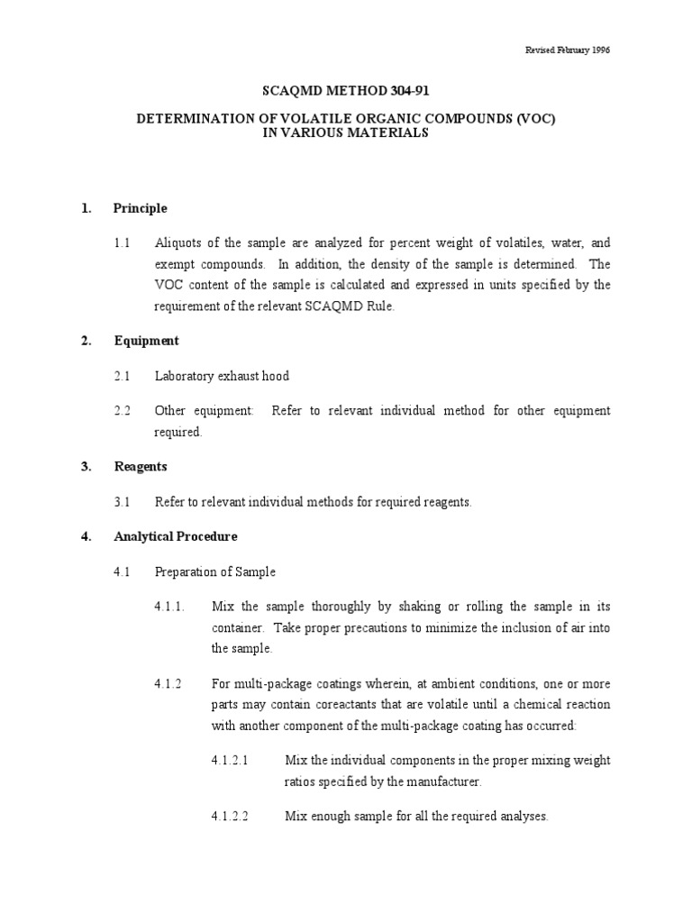 SCAQMD Method 304-91 Determines VOC | PDF | Volatile Organic Compound ...