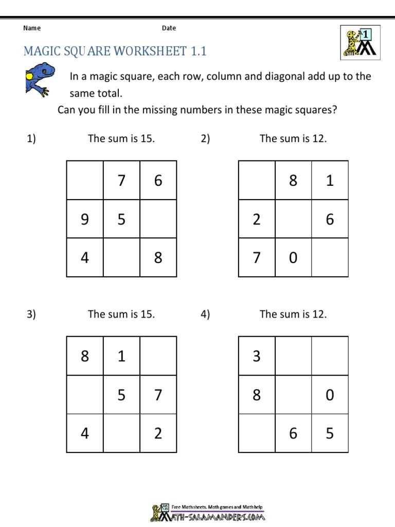 Magic Square Worksheets 1st 1 | PDF