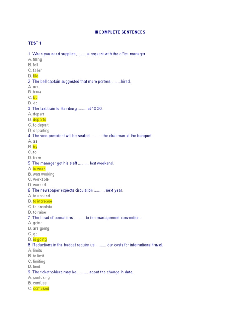Incomplete Sentences | PDF | Business