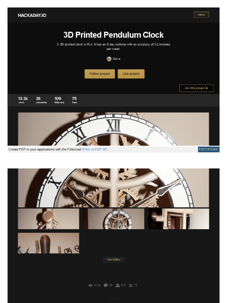 Hackaday Io Project 163814 3d Printed Pendulum Clock | PDF | Gear | Pendulum