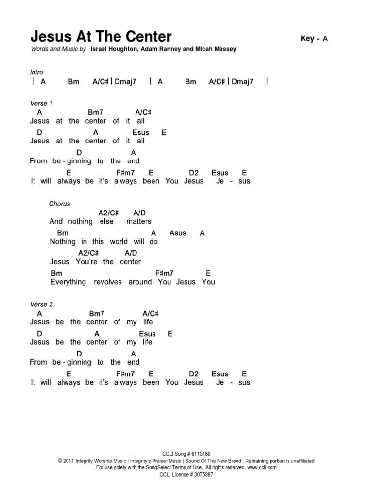 Jesus at The Center - SongSelect Chart in A PDF | PDF