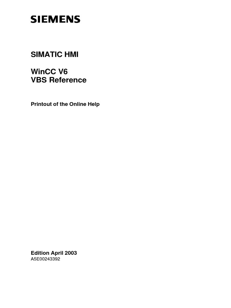WinCC V6 VBS Reference PDF | PDF | Software | Digital Technology