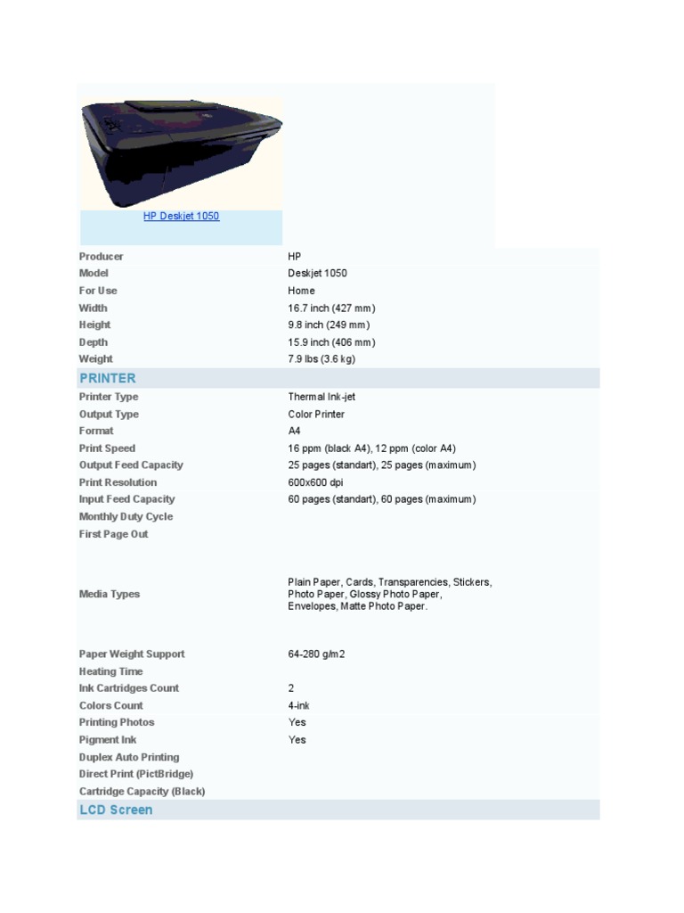 HP Deskjet 1050 | PDF | Image Scanner | Printer (Computing)