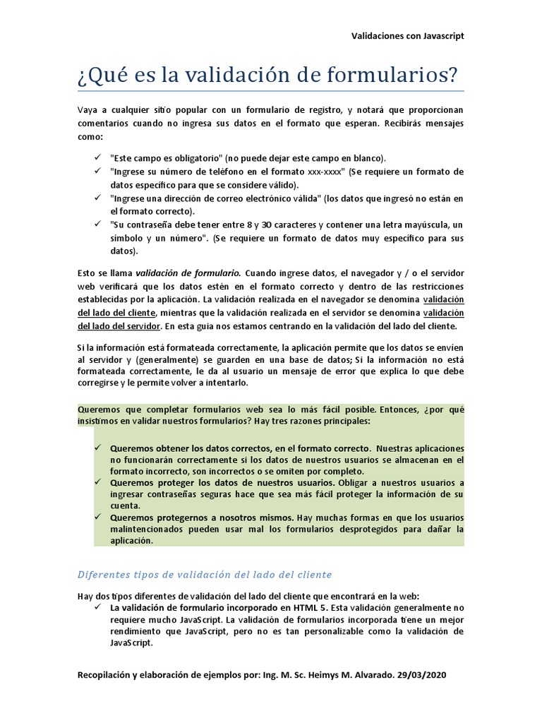 Validación de Formularios | PDF | Script Java | Desarrollo web
