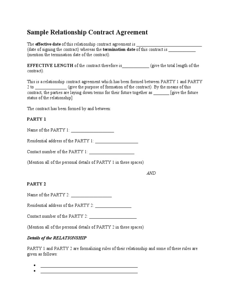 Sample Relationship Contract Template | PDF | Business | Finance ...