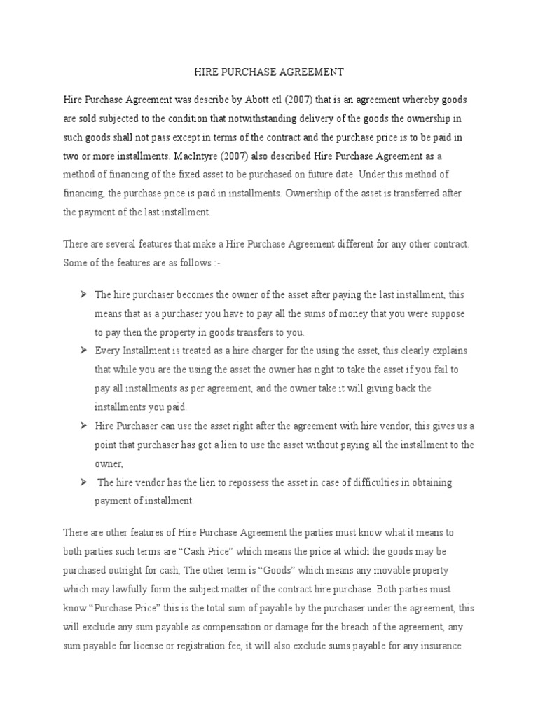 Hire Purchase Agreement Assignment 2020 | PDF | Financial Transaction ...