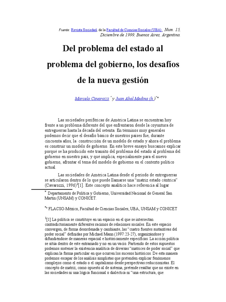 Cabarozzi - Abal Medina - Probl Estado-Gobierno, Nueva Gestión | PDF | Estado (política ...