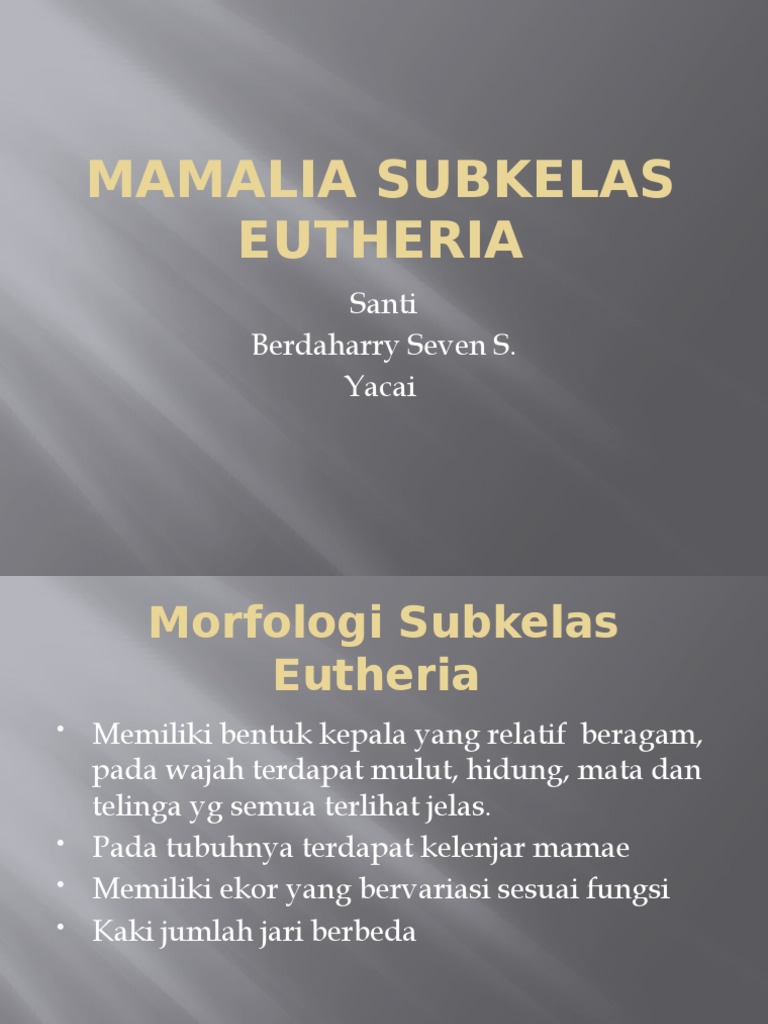 Kelompok 9 Mamalia Subkelas Eutheria | PDF