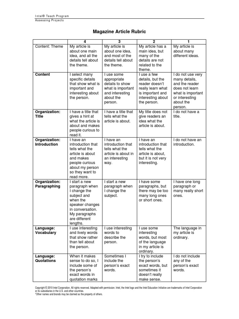 Magazine Article Rubric PDF | PDF | Writing | Human Communication