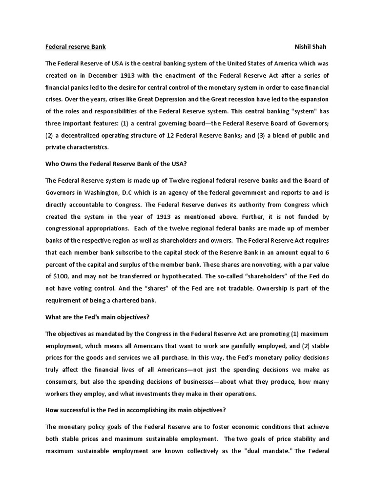 Federal Reserve Bank | PDF | Federal Reserve | Central Banks