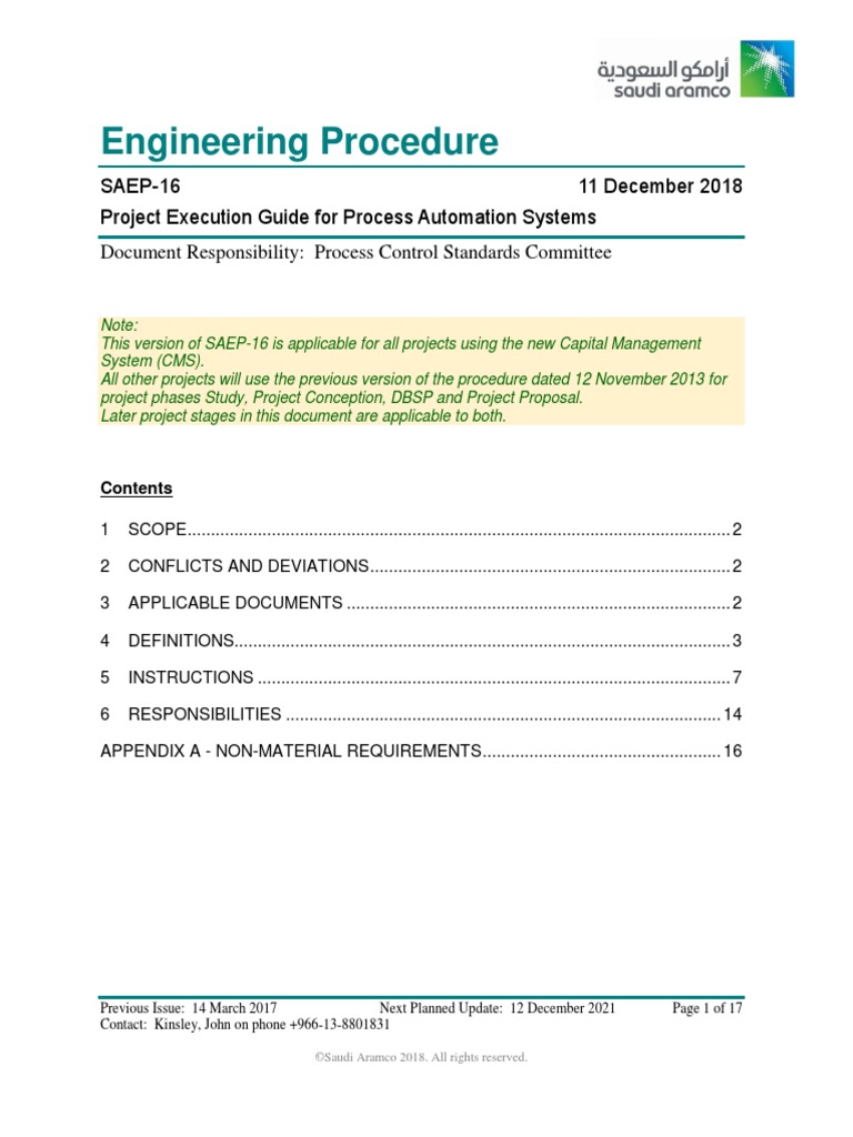 SAEP-16 Project Execution Guide For Process Automation Systems | PDF | Specification (Technical ...