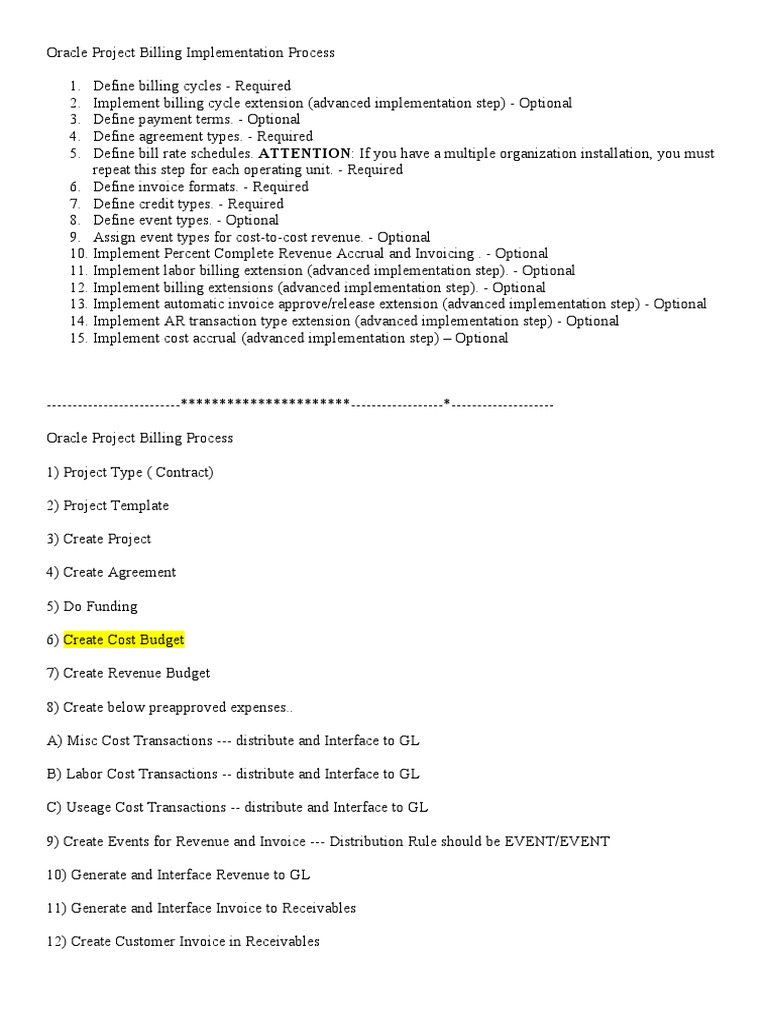 Oracle Project Billing Process Overview | PDF | Computers