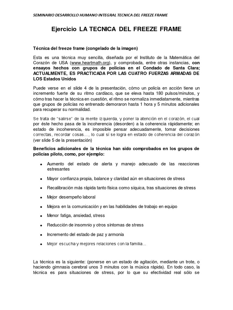Ejercicio LA TECNICA DEL FREEZE FRAME | PDF | Estrés (biología ...
