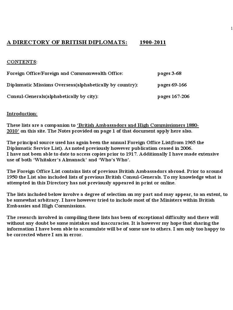 UK Diplomatic Lists - 1900-2011 PDF | PDF | Diplomatic Rank ...