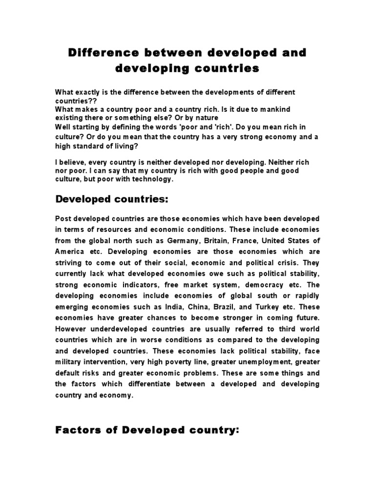Difference Between Developed and Developing Countries | PDF ...