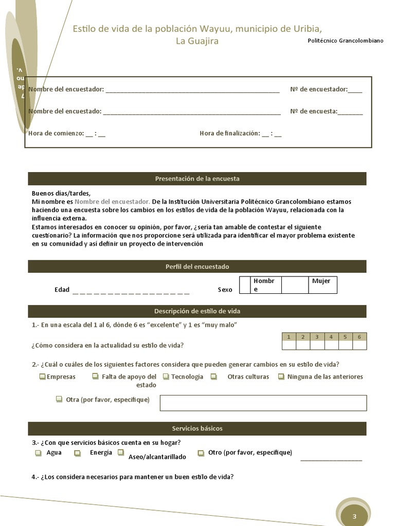 Encuesta de estilo de vida población Wayuu.docx | PDF | Science ...