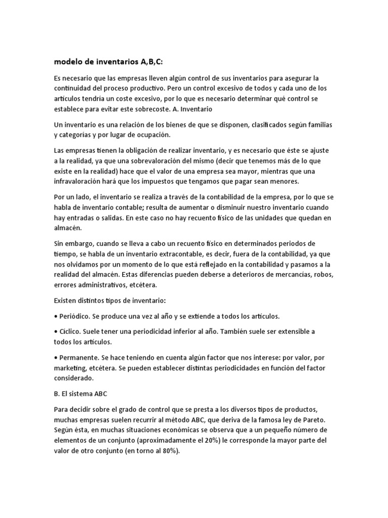 Modelo de Inventarios ABC | Descargar gratis PDF | Inventario ...