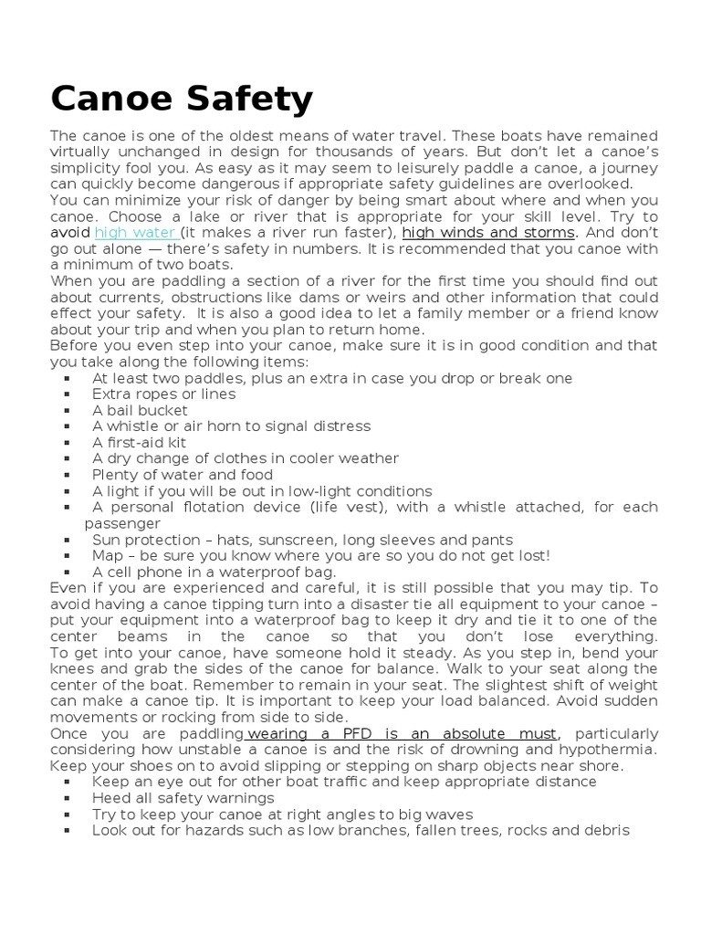 Canoe Safety Lesson | PDF | Canoe | Water Sports