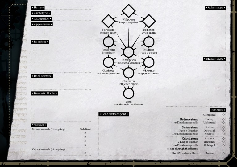 KULT Divinity Lost Char Sheet Filliable | PDF | Psychological Concepts | Psychology