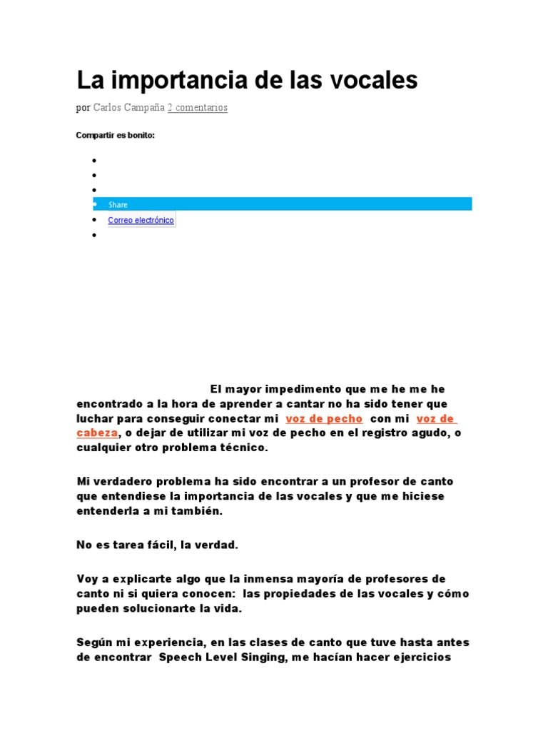 La importancia de las vocales en canto | PDF | Vocal