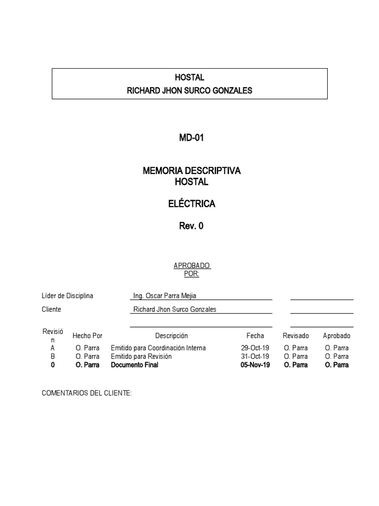 Memoria Descriptiva Electricas Hostal | PDF | Enchufes y tomas de corriente alterna | Cobre