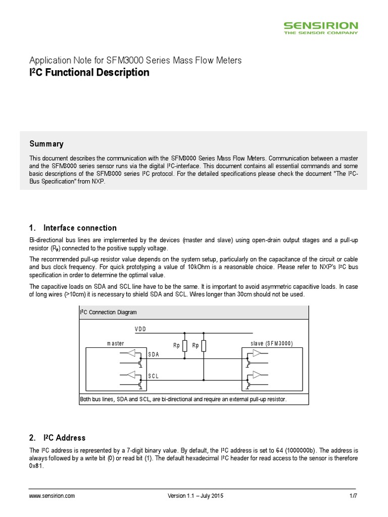 Sensirion Mass Flow Meters SFM3000 I2C Functional Description | PDF ...